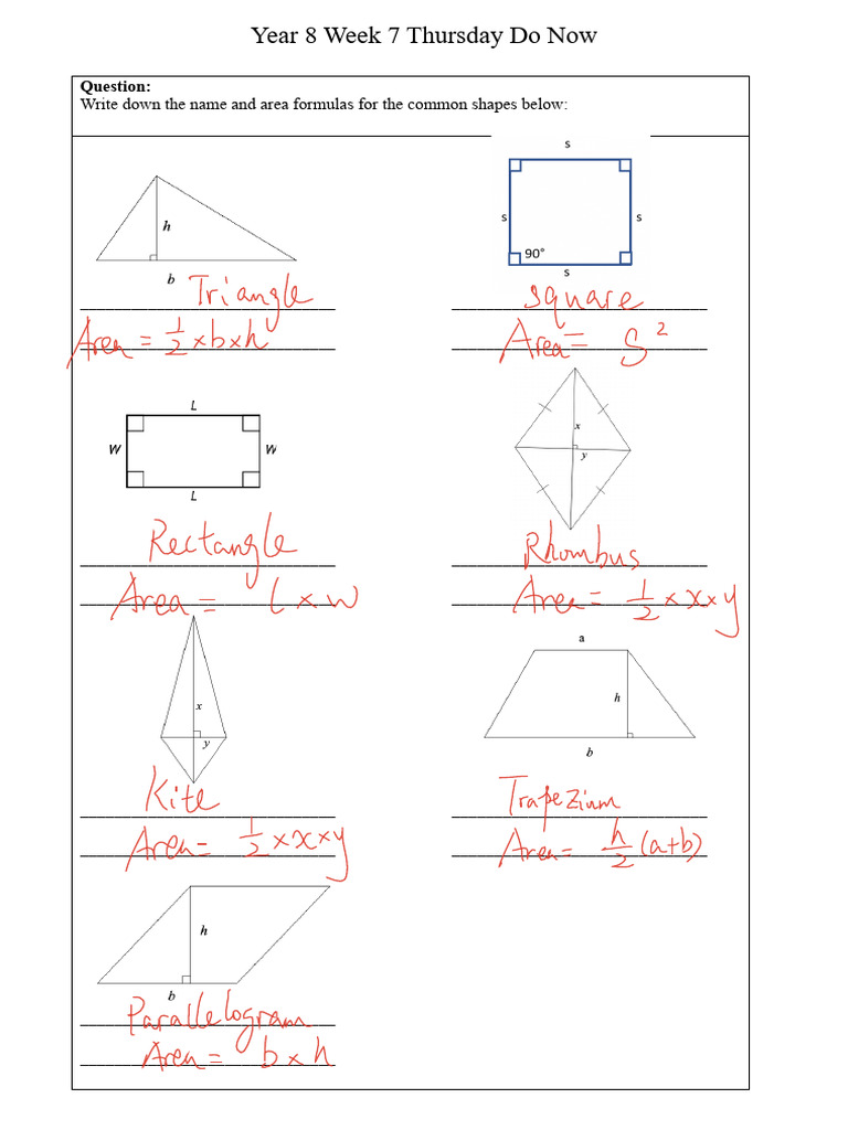 Area Formulas for Common Shapes | PDF