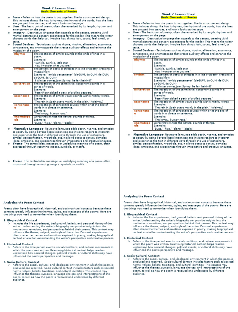 Week 2 - Elements of Poetry | PDF | Poetry | Rhyme