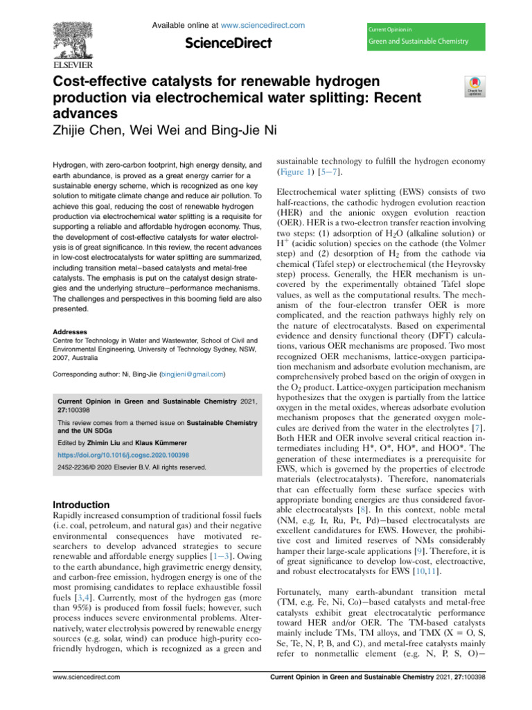 Cost-Effective Catalysts for Hydrogen Production | PDF | Catalysis | Metals