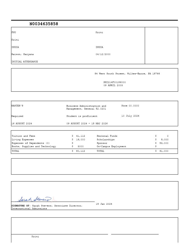 Kriti I-20 Initial E-Sign (Issued I-20) | PDF | Travel Visa | Human Migration