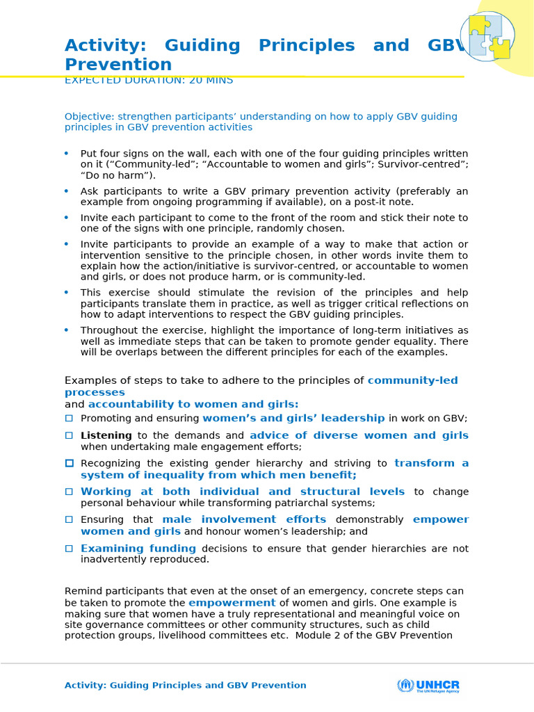 Activity Guiding Principles and GBV Prevention | PDF | Empowerment | Gender