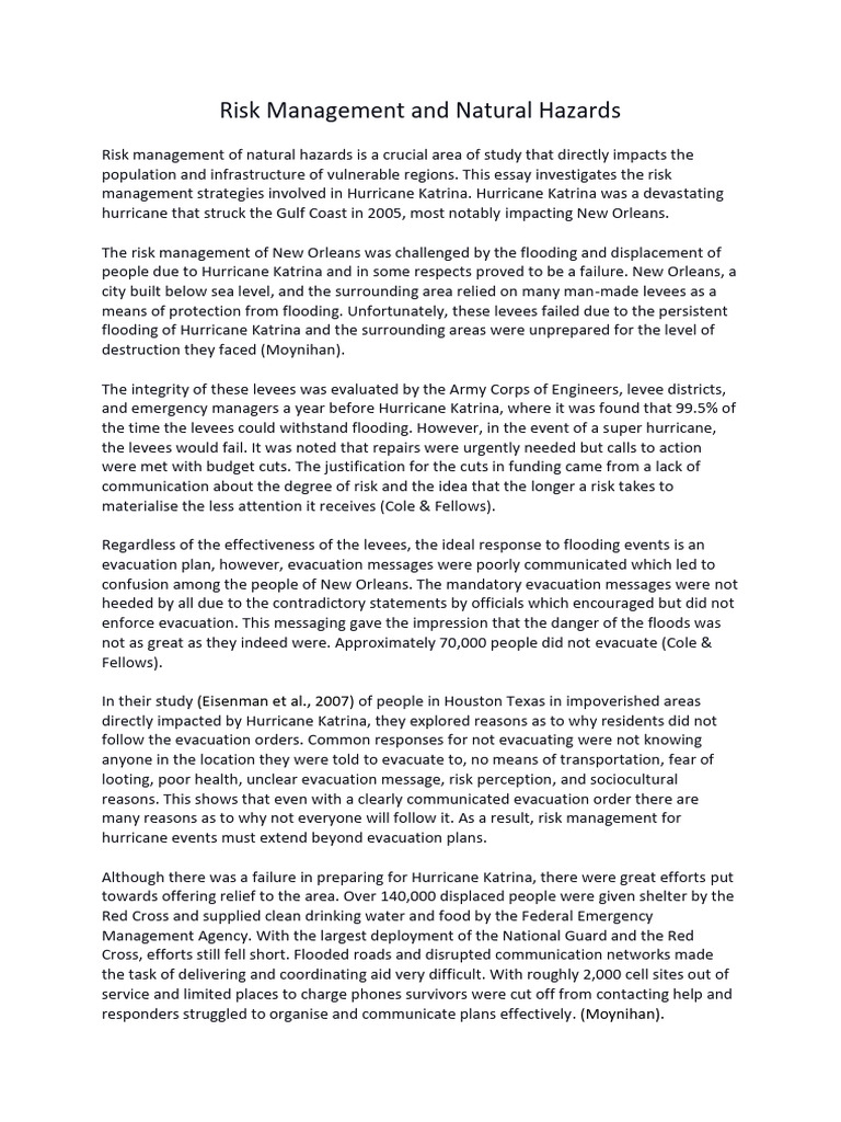 Risk Management of Natural Hazards | PDF | Hurricane Katrina ...