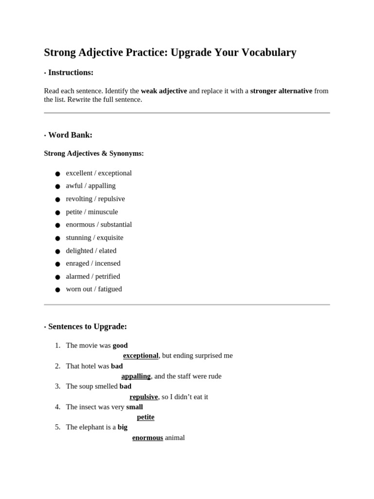 Strong Adjective Practice 1 | PDF