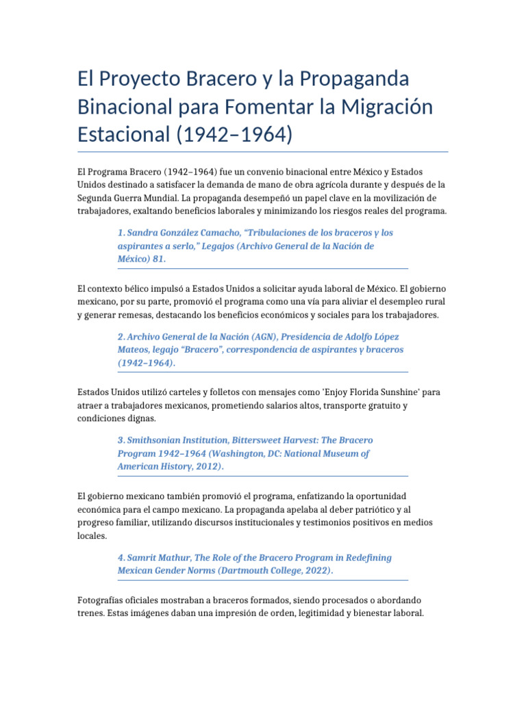 Propaganda del Programa Bracero (1942-1964) | PDF | México | Labor
