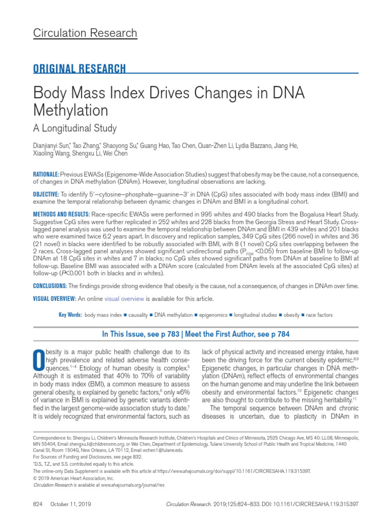 D05. Body Mass Index Drives Changes in DNA Methylation | PDF | Dna ...