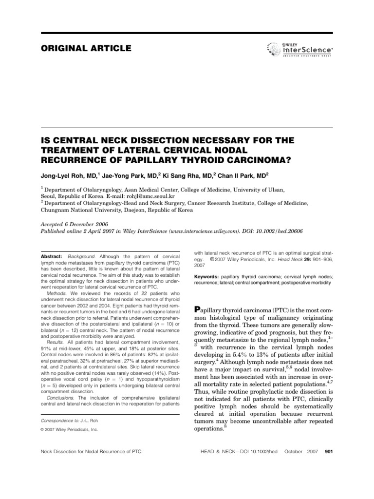 Is Central Neck Dissection Necessary For The Treatment of Lateral ...