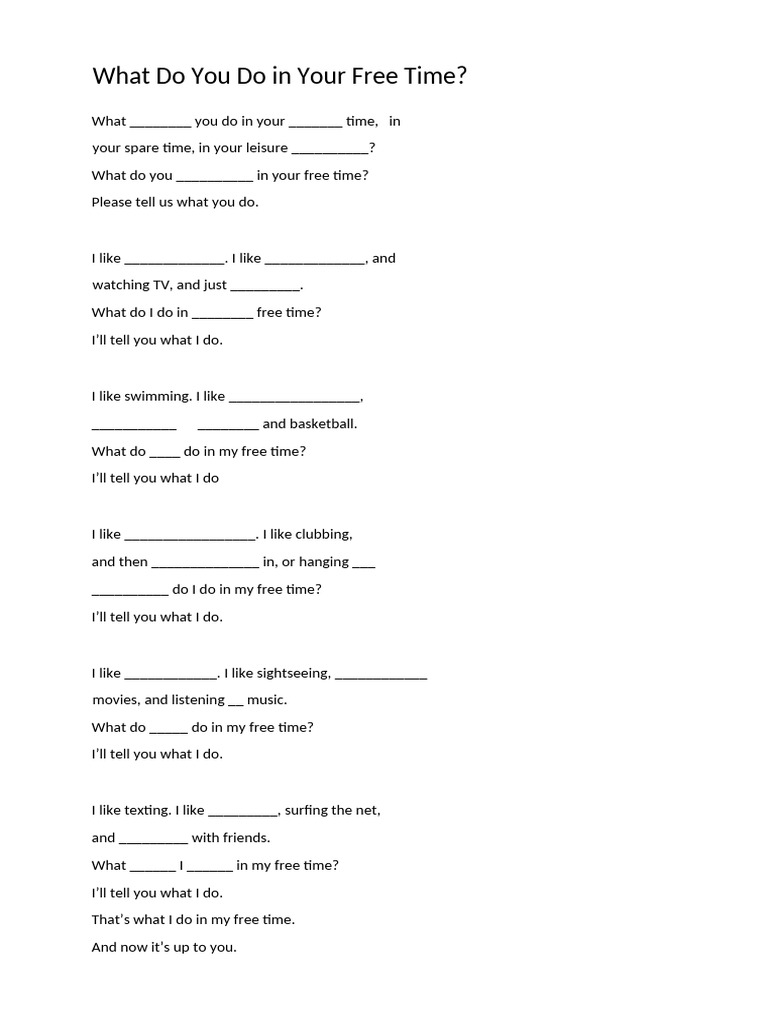 Free Time Activities Explained | PDF