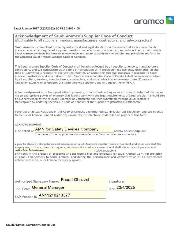 Saudi Aramco Supplier Code of Conduct - en AMN - Page 0001 | PDF