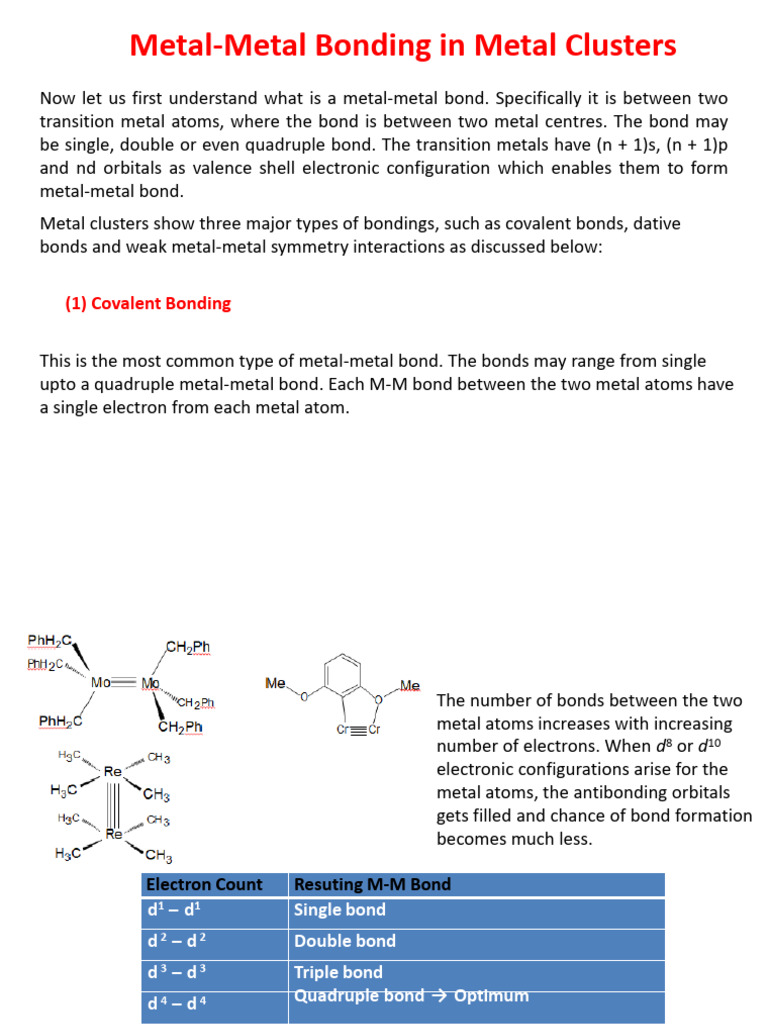 M-M Bonds in Metal Cluster-SCS-4 | PDF | Chemical Bond | Covalent Bond