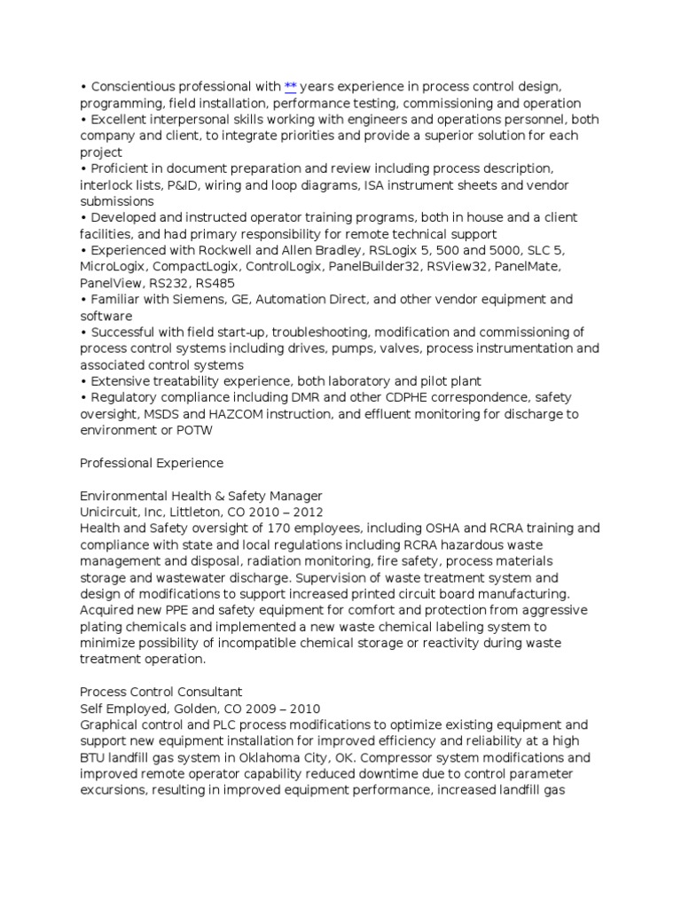 Scada Resume Sample | Download Free PDF | Environmental Remediation ...