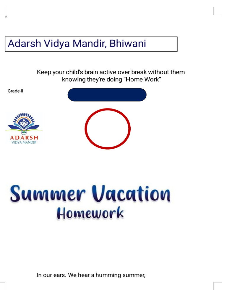 Holidays Homework of Class 2nd | PDF