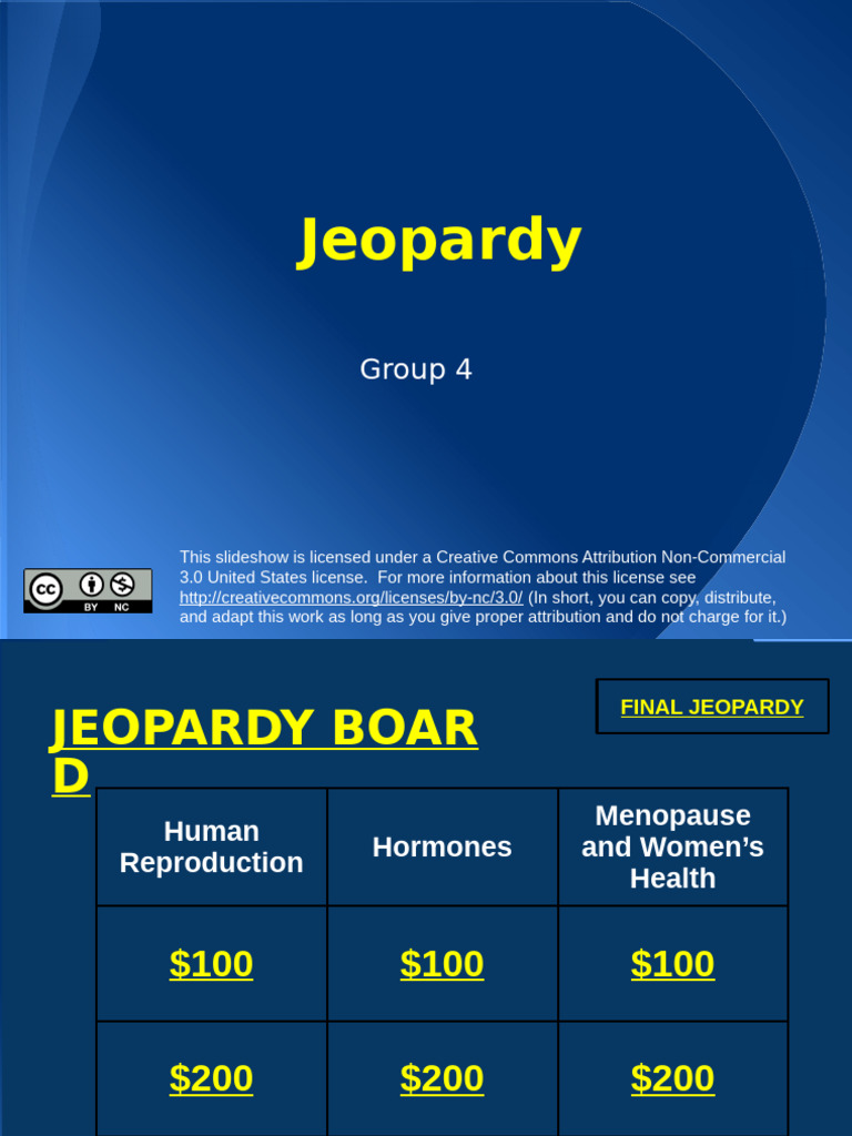 Jeopardy Game 5-Topic Template | PDF | Hot Flash | Menopause