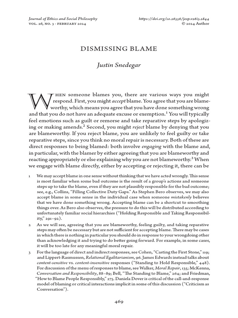 Dismissing Blame | PDF | Reason | Psychology