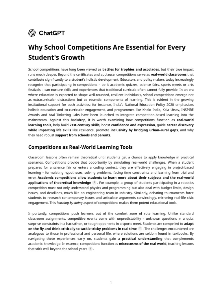 Why School Competitions Are Essential For Every Student's Growth | PDF ...