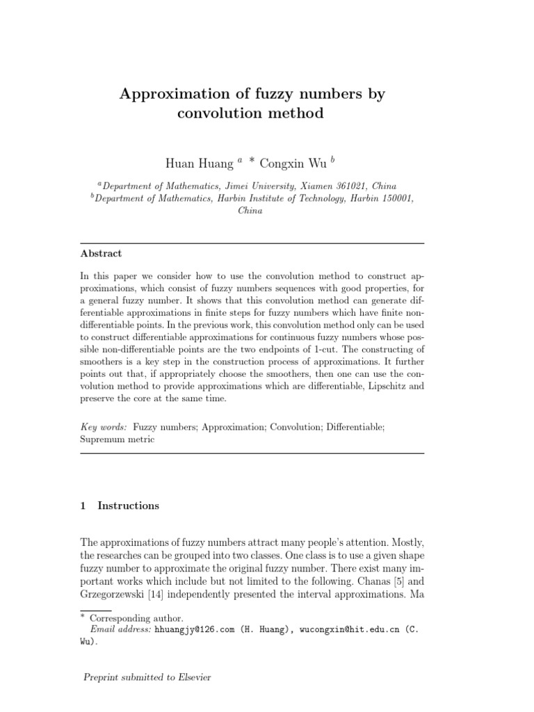 Approximation of Fuzzy Numbers by Convolution Method: Huan Huang Congxin Wu | PDF | Continuous ...