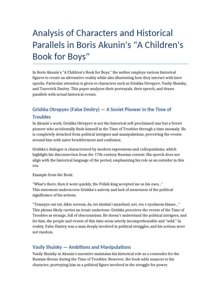 Analysis of Characters and Historical Parallels Akunin English | PDF