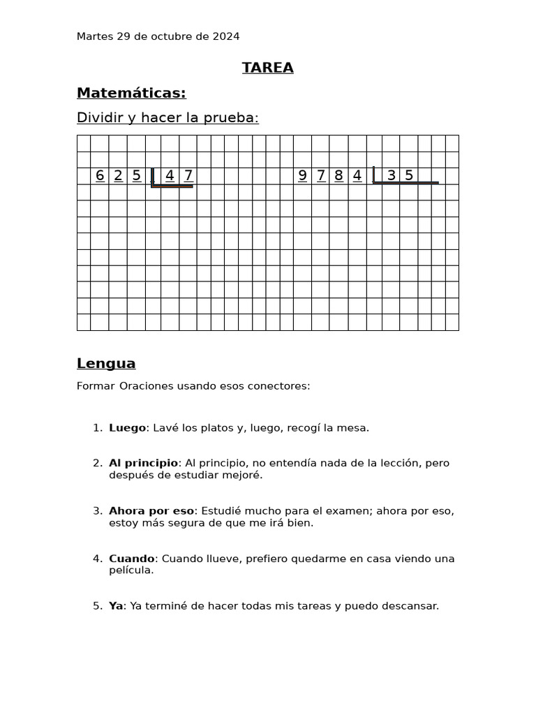 Dividir y Hacer La Prueba:: Tarea Matemáticas | PDF