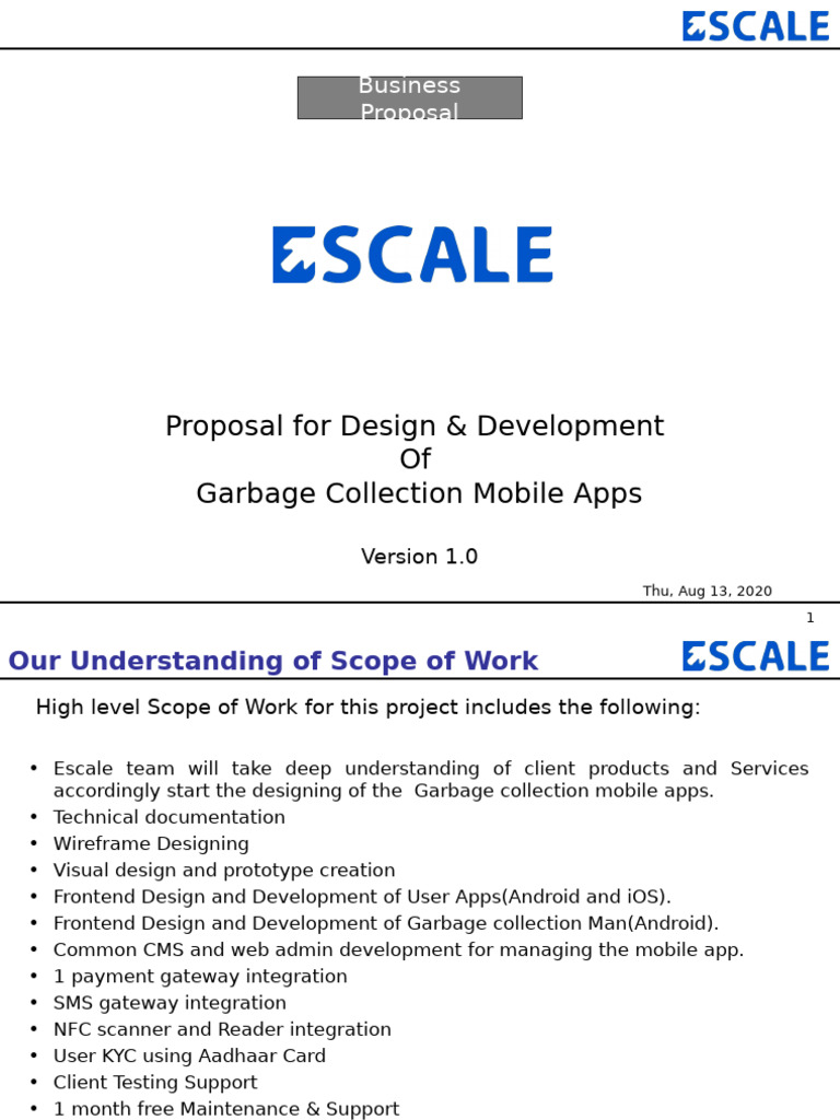 Proposal For Design And Development Of Garbage Collection Mobile App Pdf Mobile App Agile