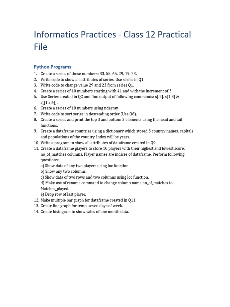 IP Class12 Practical Questions | PDF
