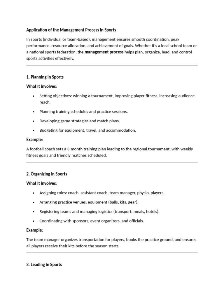 Sports Management Process Overview | PDF | Sports | Team Building