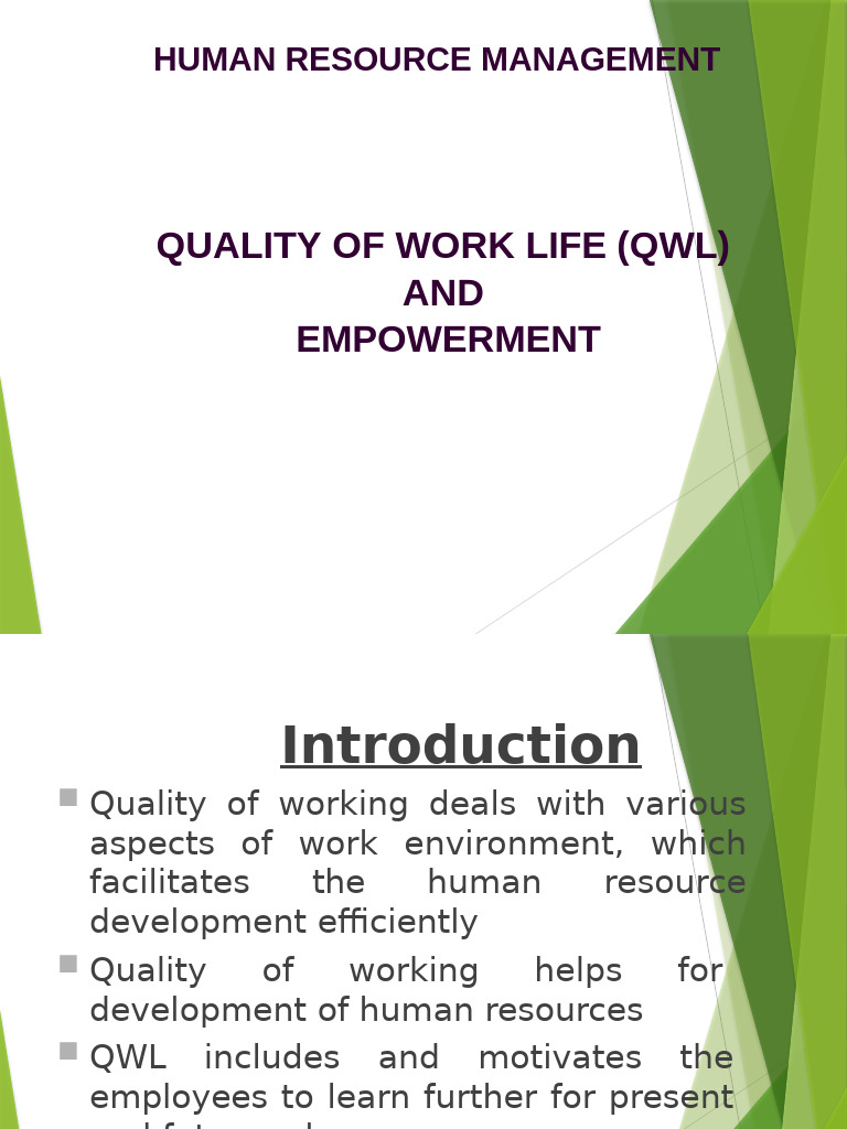 Quality of Work Life | PDF | Occupational Safety And Health | Employment