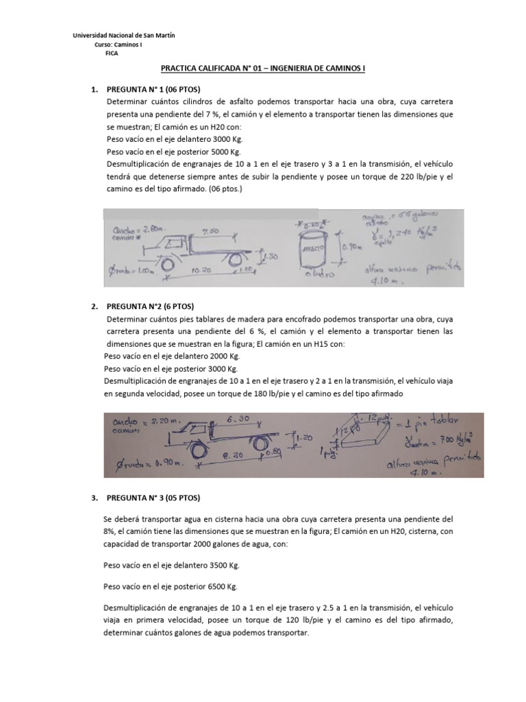 Practica Calificada N 01 - Caminos I - 2022 | PDF | Camión | Eje