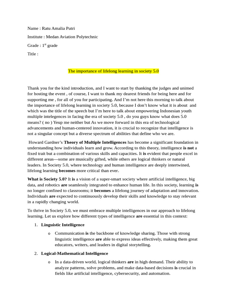 The Importance of Lifelong Learning in Society 5.0 | PDF | Intelligence ...