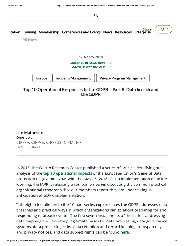 Data Breach and The GDPR - IAPP | PDF | Computer Security | Security