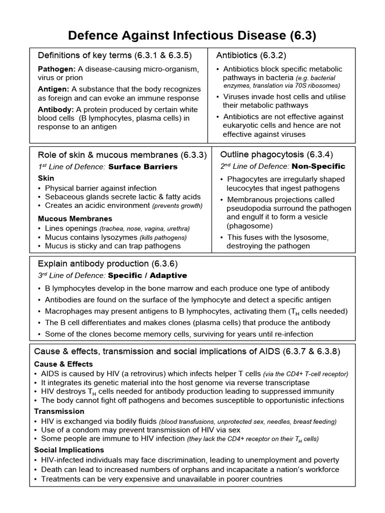 6.3 Defence Against Infectious Disease | PDF | Immune System | Infection
