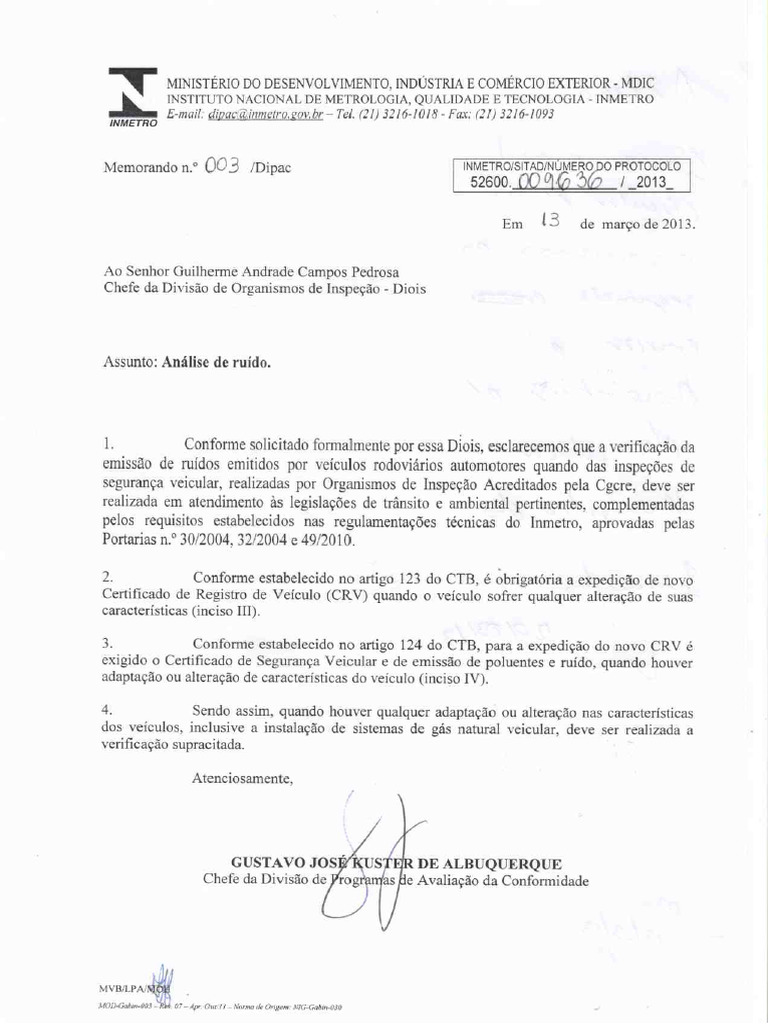 Memorando N 003 Dipac Ensaio de Ruído | PDF