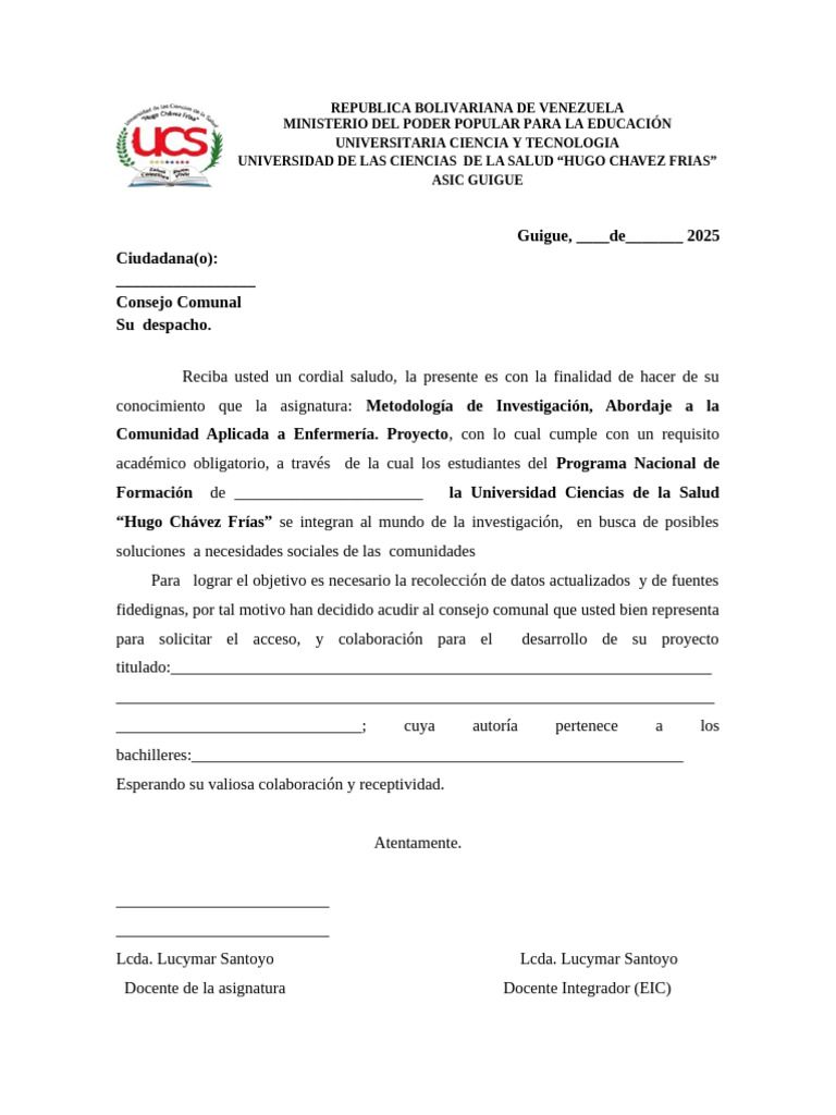 Oficio Dirigido Al Consejo Comunal en Proyecto-1 | PDF