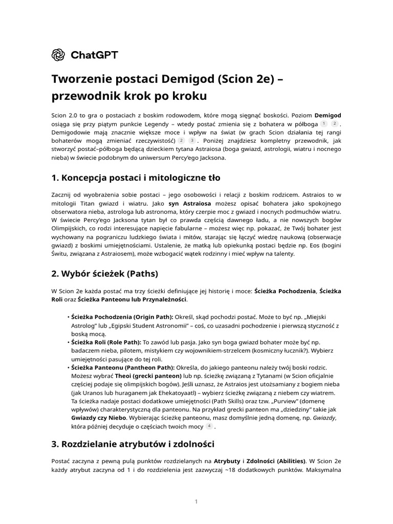 Tworzenie Postaci Demigod (Scion 2e) - Przewodnik Krok Po Kroku | PDF