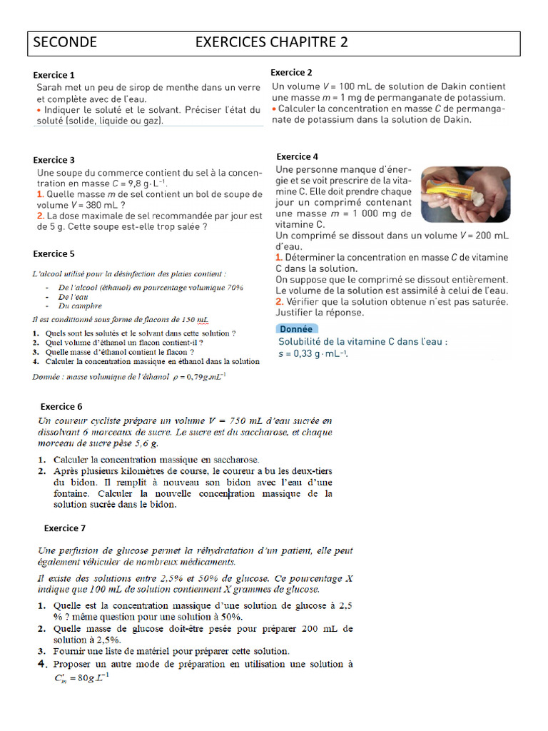 EXERCICES Chapitre 2 - Solutions Aqueuses | PDF