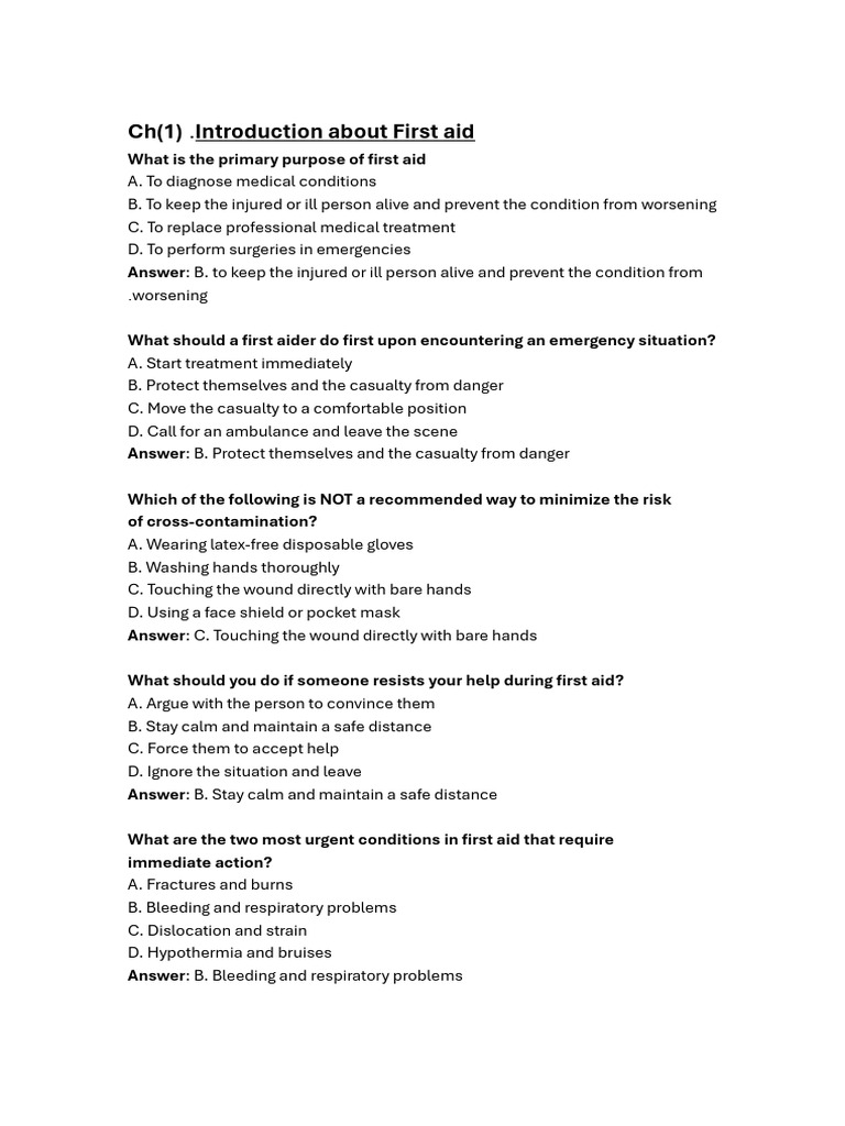 【First Aid All Ch Questions】 | PDF | First Aid | Emergency Department
