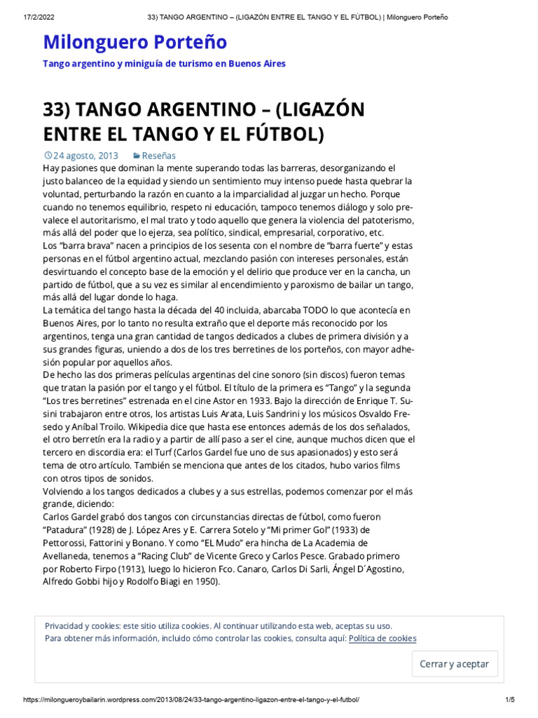 33) Tango Argentino - (Ligazón Entre El Tango y El Fútbol) - Milonguero ...