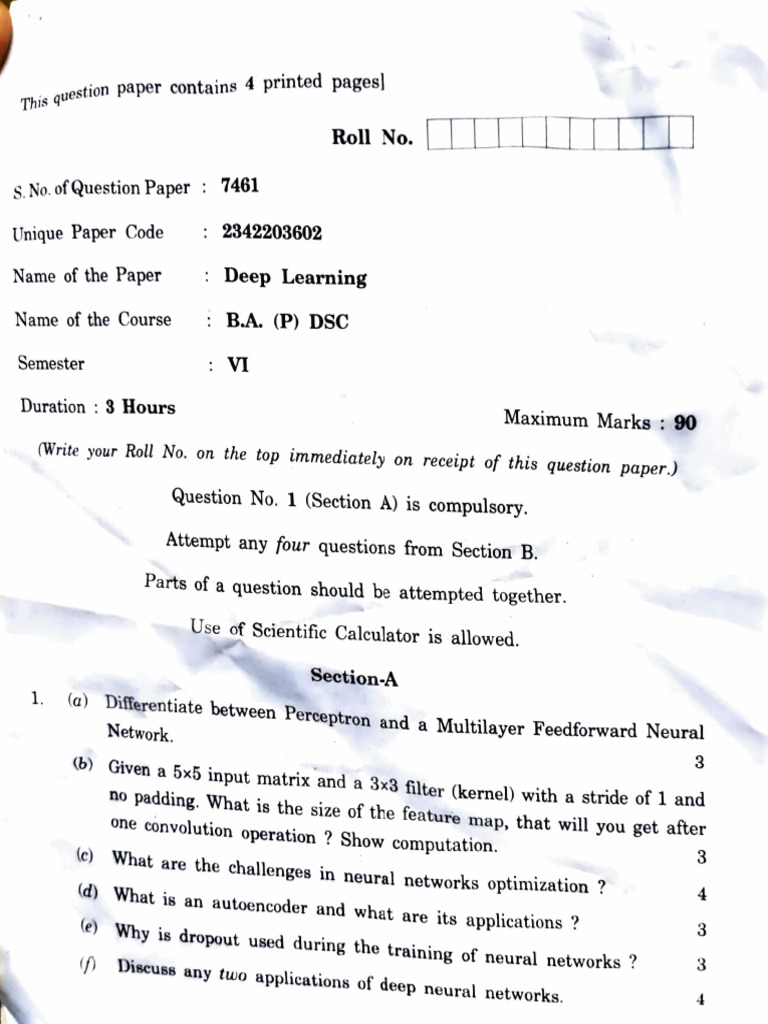 Deep Learning Question Paper 2025 | PDF | Theoretical Computer Science ...
