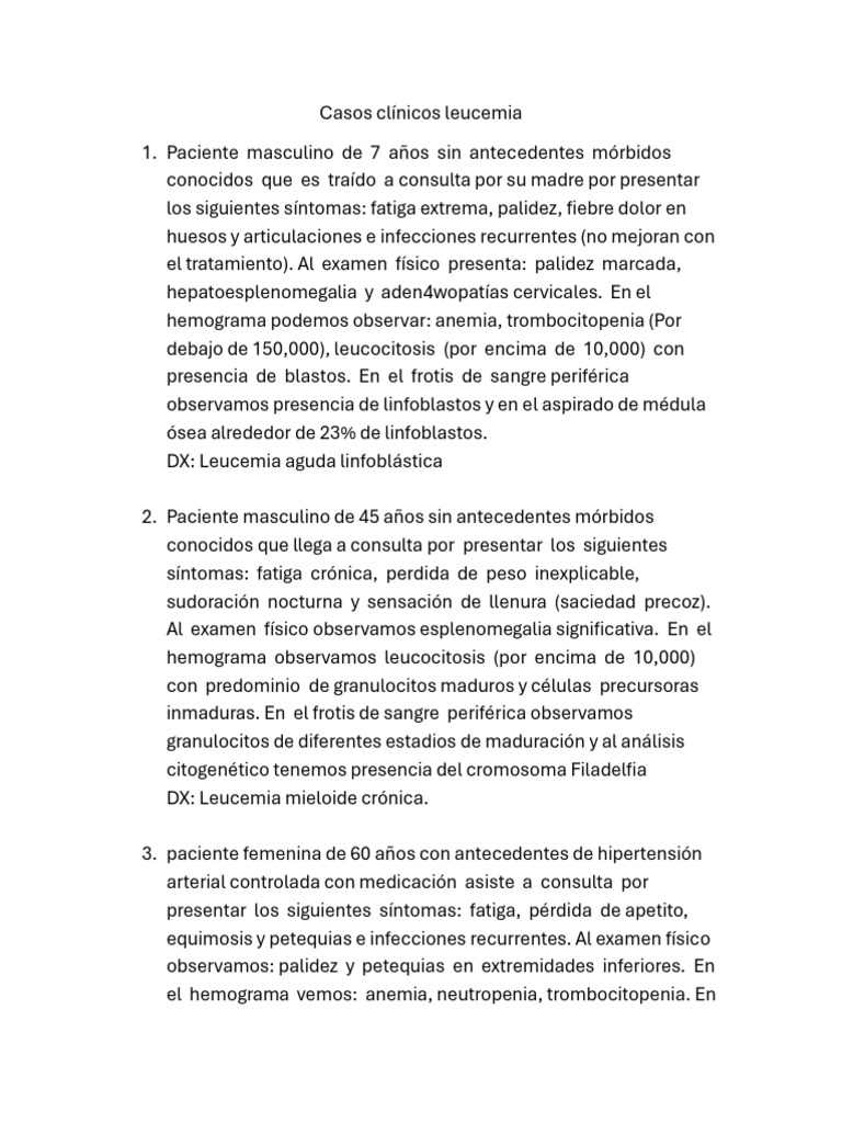 Casos Clínicos Leucemia | PDF | Leucemia | Especialidades Medicas