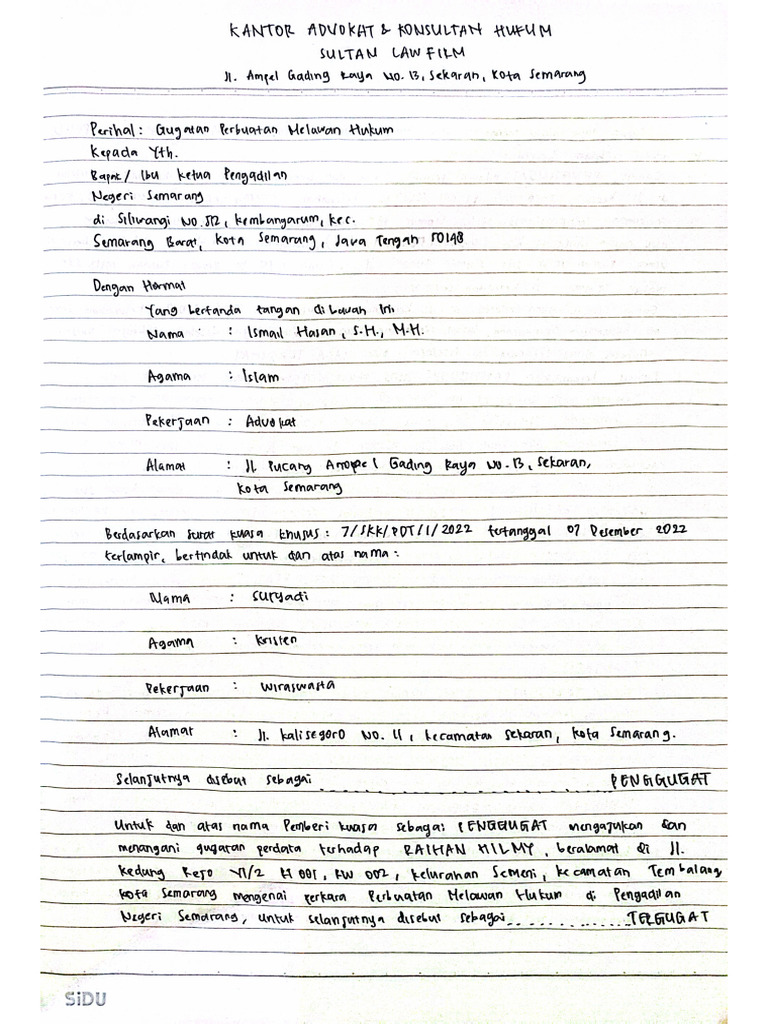 Surat Gugatan PMH | PDF