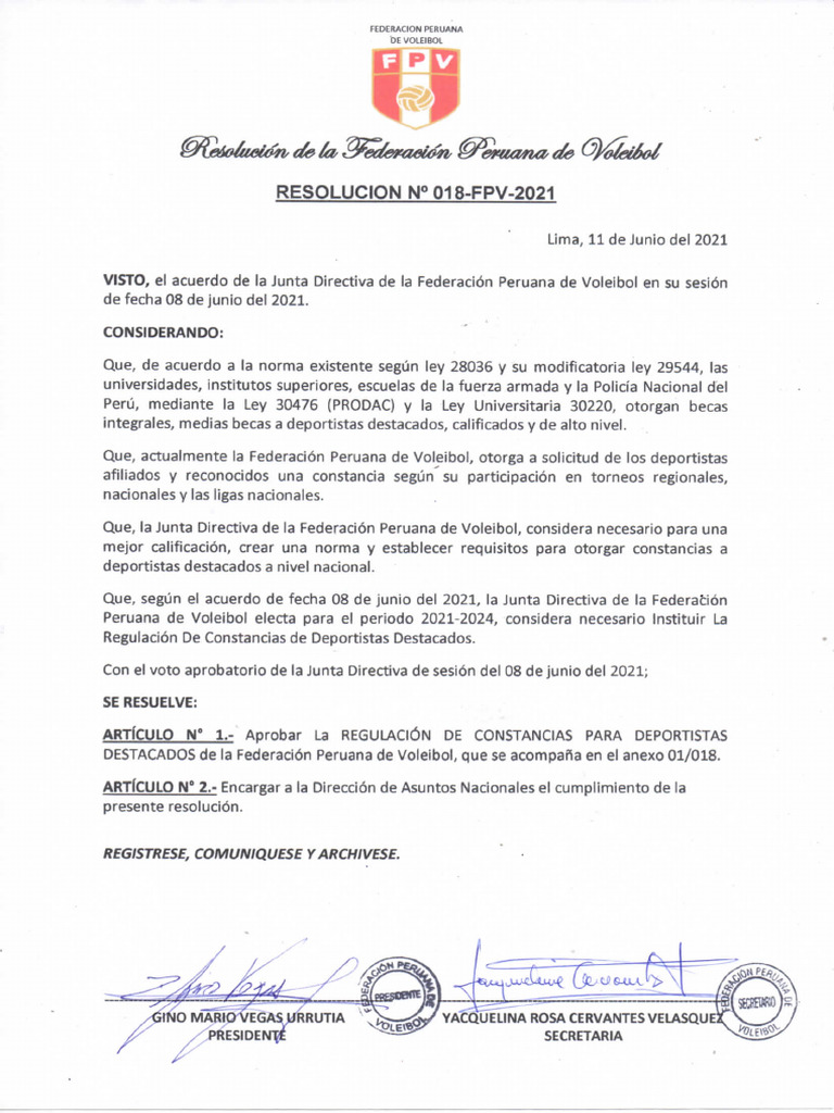 Res. 018-FPV-2021 Regul. Constancias | PDF