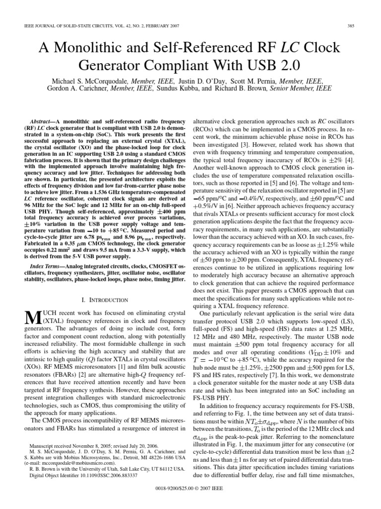 A Monolithic and Self-Referenced RF LC Clock Generator Compliant With ...