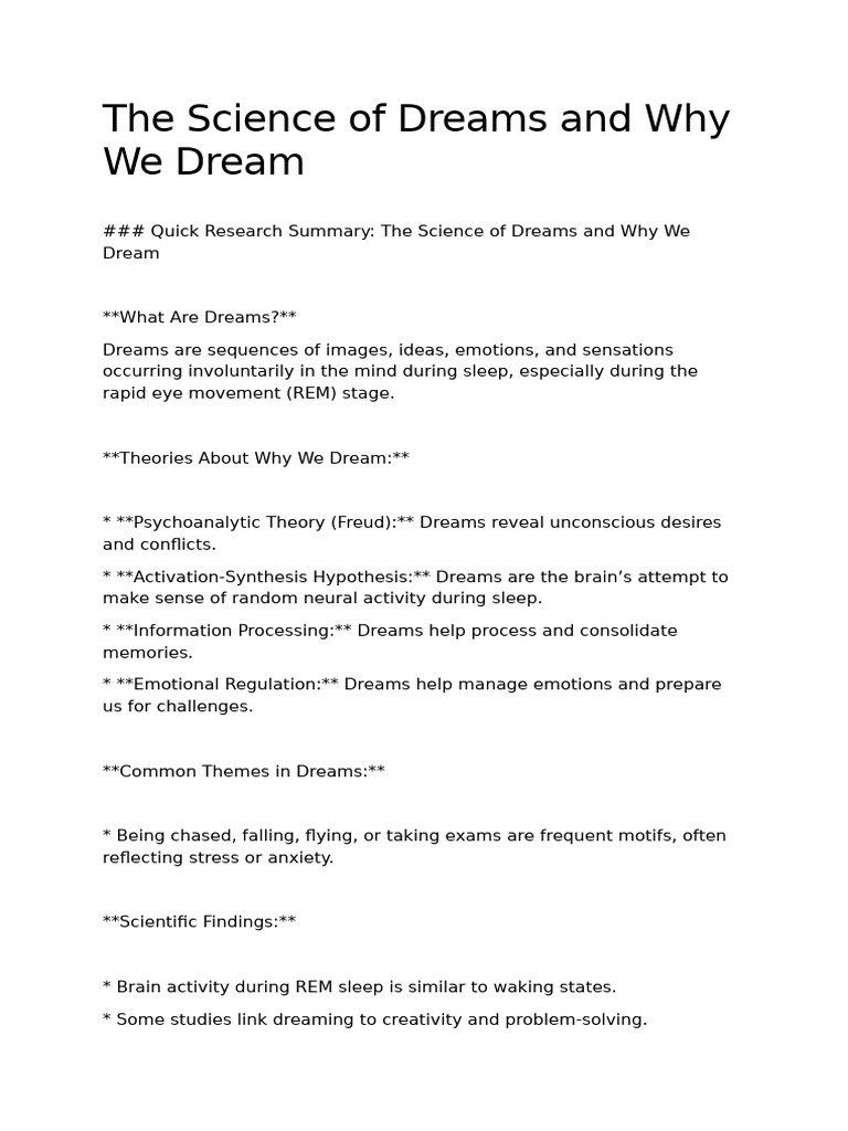 The Science of Dreams and Why We Dream | PDF