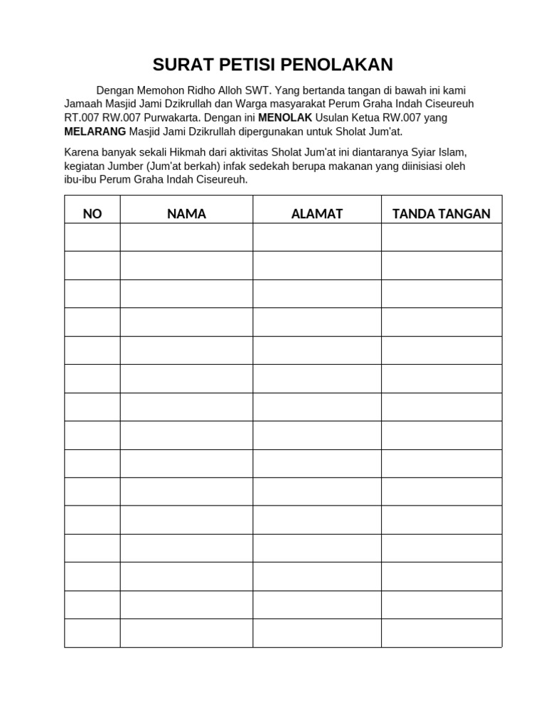 Surat Petisi Penolakan | PDF