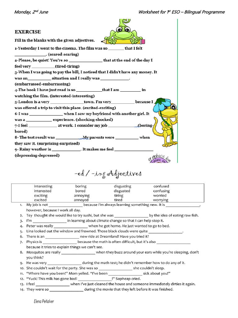 Ed/ing Adjectives Worksheet | PDF