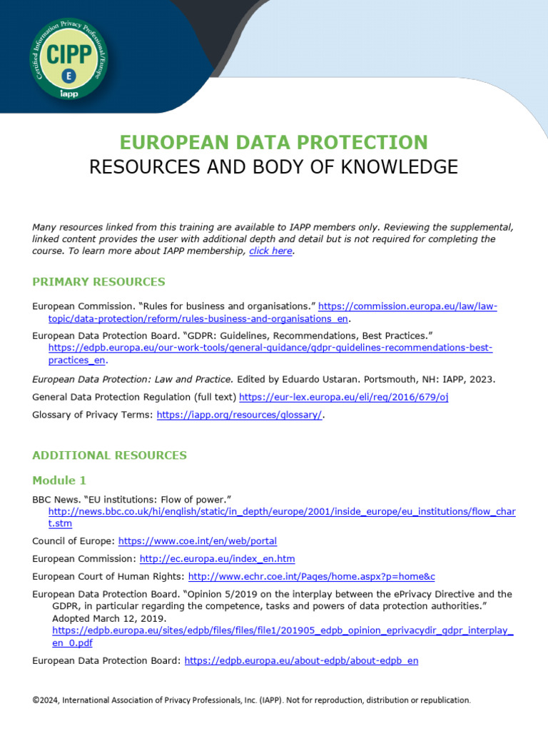 CIPPE Onl ResourcesandBoKMapping v3.0 | PDF | Information Governance | Privacy