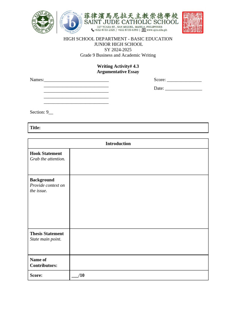Grade 9 Argumentative Essay Guide | PDF | Essays