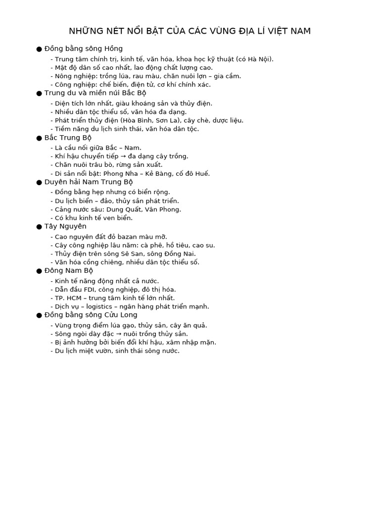 Net Noi Bat Cac Vung Dia Li Viet Nam | PDF
