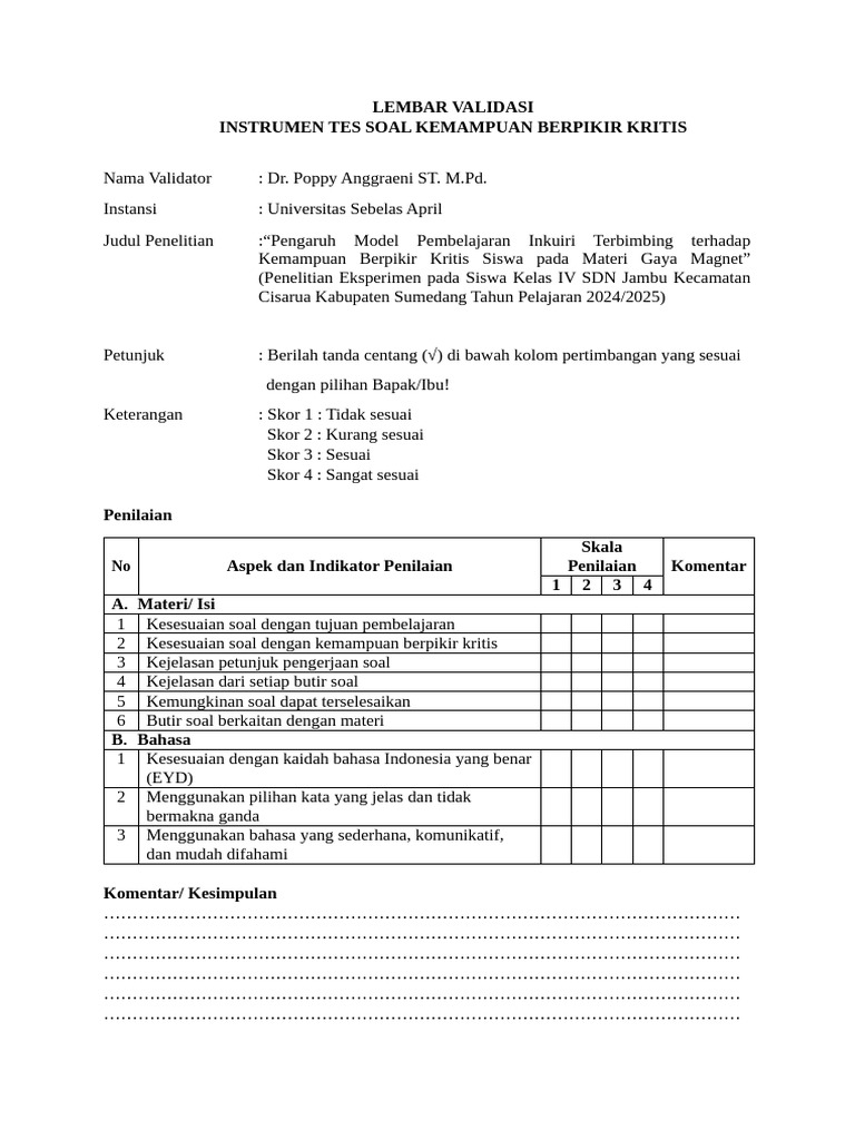 LEMBAR VALIDASI | PDF