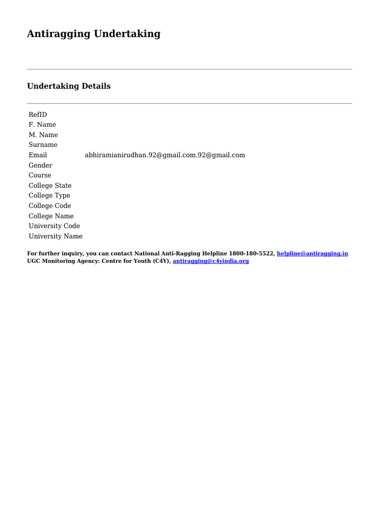Anti Ragging Affidavit Form | PDF