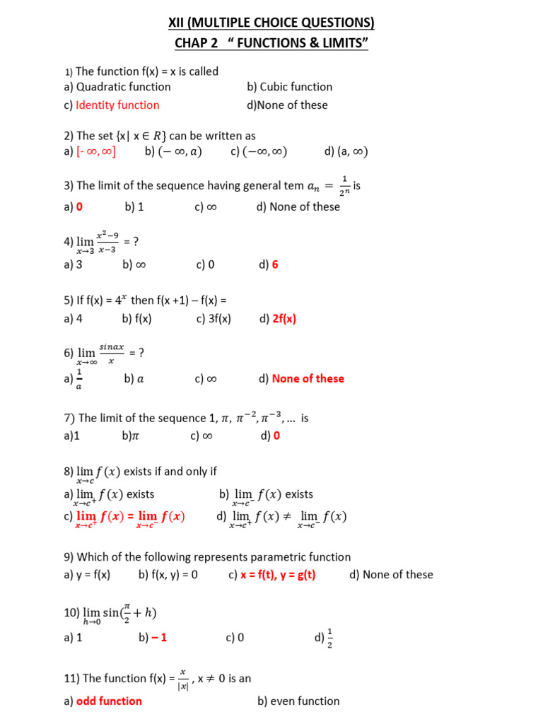 Multile Choice Questions MATHS XII (Second Year) | PDF | Geometric ...