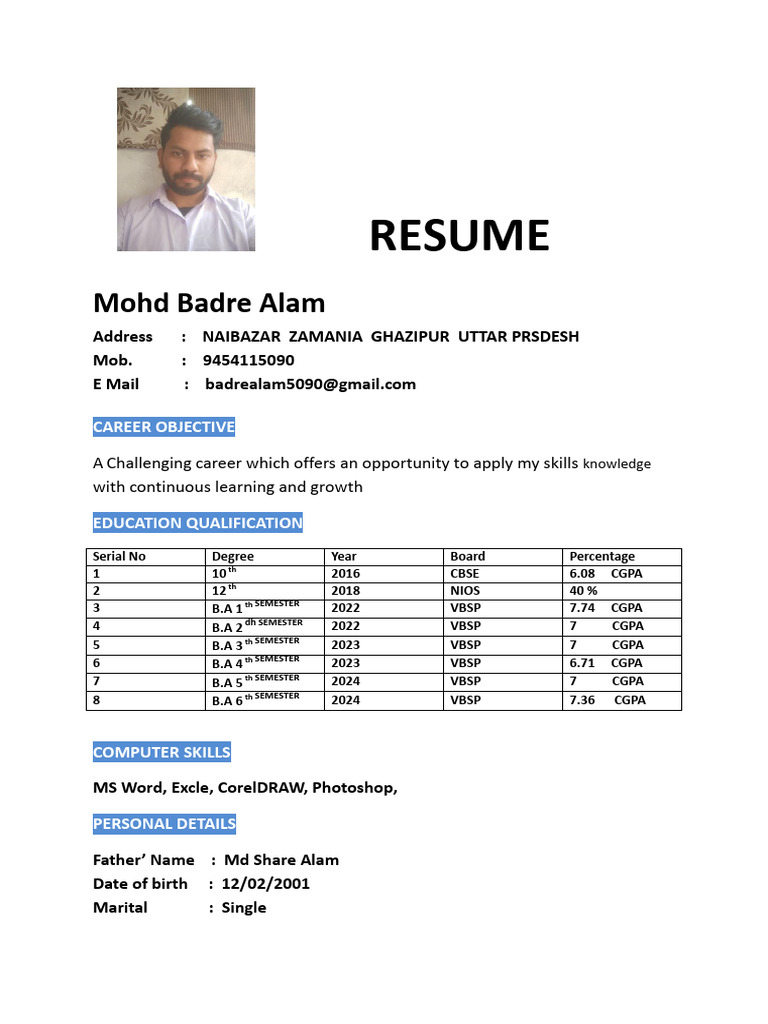 Badre Alam Resume | PDF